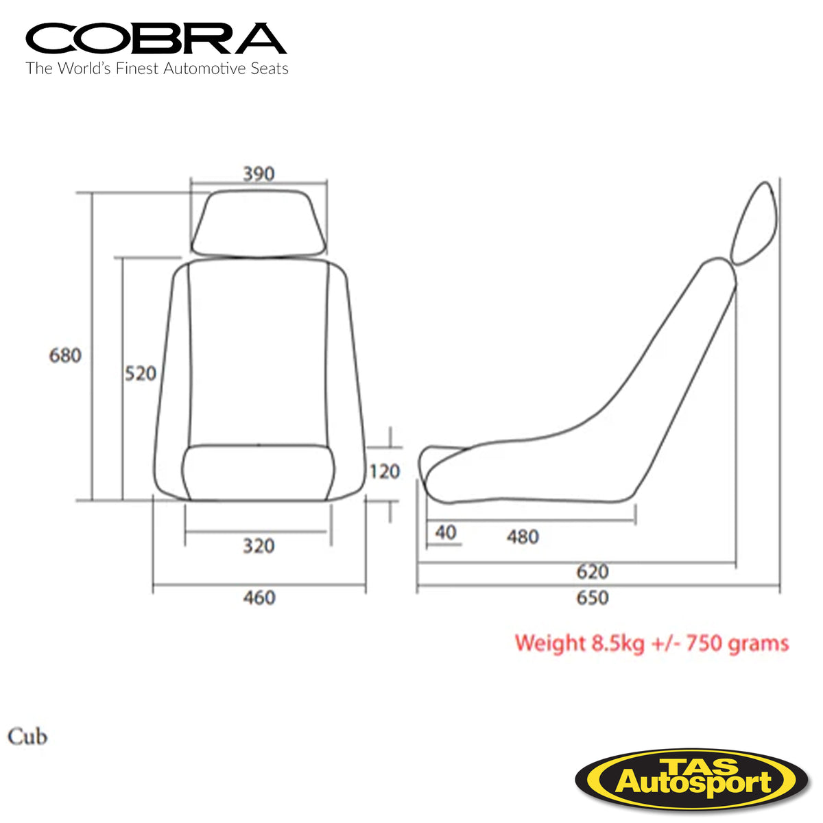 COBRA CUB SEAT – HEADREST BLACK VINYL – Tas Autosport