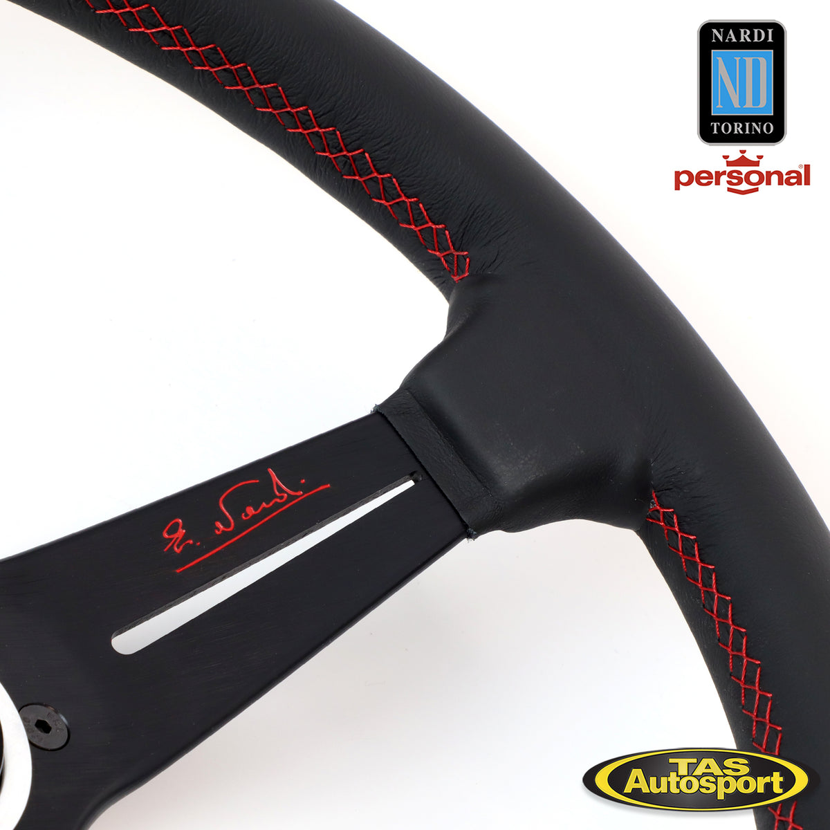 NARDI DEEP CORN SMOOTH LEATHER RED STITCH RED SIGNATURE 350MM STEERING ...
